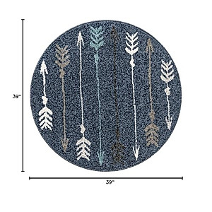 Unique Loom Autumn Collection Area Rug - Arrow (3' 3" Round, Navy Blue/ Gray)