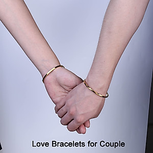 MILACOLATO 2 Pcs Gold Thin Cuff Bracelet for Him and Her 18K Gold Plated Twisted Couple Bracelets Simple Delicate Adjustable Cuff Bangle Bracelet for Women Men Couple Valentine's Day Mothers Day Gifts