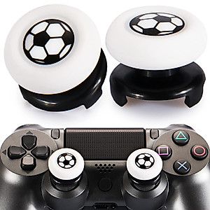 Playrealm FPS Thumbstick Extender & Printing Rubber Silicone Grip Cover 2 Sets for PS5 Dualsenese & PS4 Controller (Soccer)