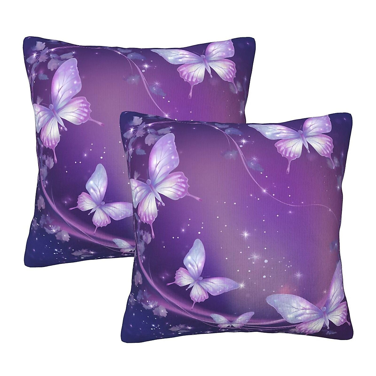 Ouqiuwa Purple Butterfly Throw Pillow Covers Set of 2 16"x16" Square Decorative Sparkle Star Pillowcase Cushion Cover for Bedroom Living Room Car