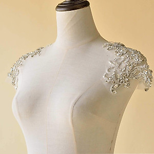 Sparkling Rhinestone Applique Shoulder Accessories Sleeve Diamante Craft Sewing on Bridal Wedding Dress Gown (1 Pair)