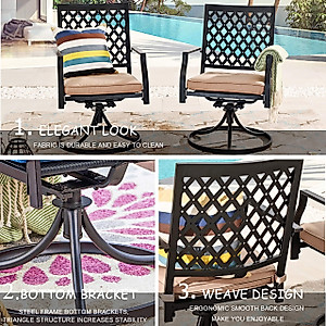 LOKATSE HOME 3 Pieces Patio Swivel Set Outdoor Metal Steel Furniture with 2 Dinning Chairs and Umbrella Side Square Table, Beige