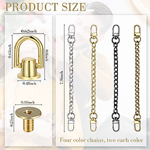 24 Pcs Purse Chain Strap D Ring Rivets Set Flat Purse Strap Extender Replacement Crossbody Chain Metal D Ring Stud Screw Post Head Buttons Handbag Chains Accessories for DIY Wallet Shoulder Bag