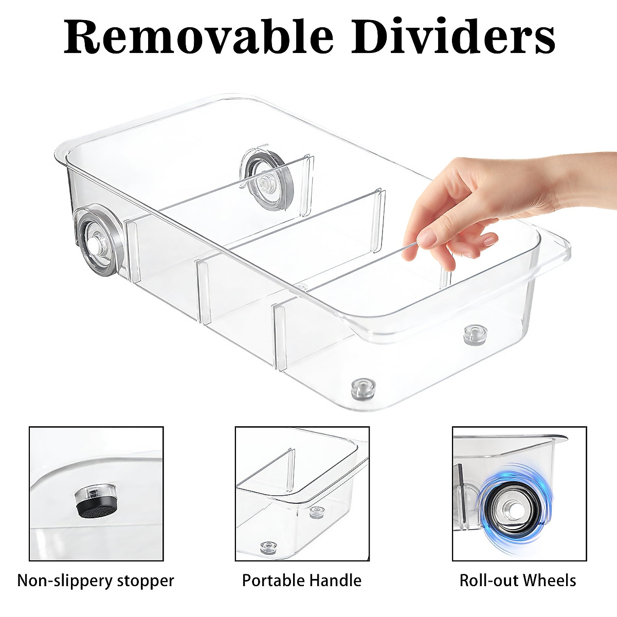 MineSign 2Pack Roll Out Fridge Caddy Bins Pull Out Drawer with Wheels Refrigerator Organizer Bins with Handles Divided Fruit Caddy for Fridge Pantry Cabinet Storage Cans Drinks