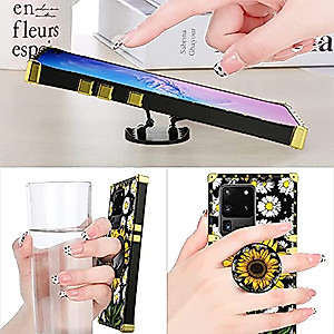 KANGHAR Designed for Samsung Galaxy S20 Ultra Case Sunflower with Screen Protector Lanyard Strap Ring Holder Kickstand for Women Girls Flower Floral Daisy Square Finger Grip Stand 6.9"