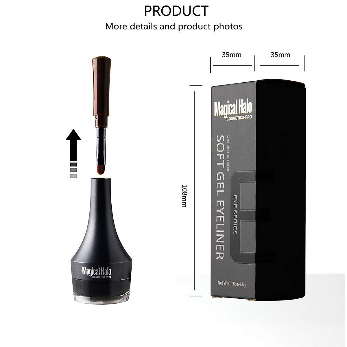 Go Ho Waterproof Gel Eyeliner Pot,Smudge proof &Long Lasting Black Eyeliner,High Pigment Smooth Cream Eyeliner Gel with Brush,Easy to Apply Eyebrow Gel Pot,1#Dark Black