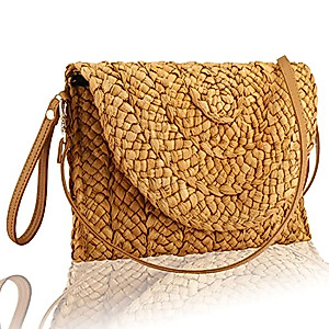 Buric Straw Clutch Purses for Women Woven Straw Crossbody Bags Women's Crossbody Handbags Retro Shoulder bag Trendy Summer Beach Bags with Magnetic Buckle Closure (Brown)
