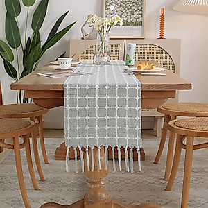 Hsvanyr Farmhouse Rustic Table Runners with Tassels Rectangle Embroidered Dresser Scarf for Kitchen Dining Picnic Coffee Table,13inch by 118inch