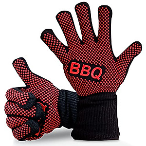 1472℉ Extreme Heat Resistant Grill Gloves - 14'' Food Grade Kitchen Oven Mitts, Silicone Non-Slip Cooking Gloves for Barbecue (Pair)