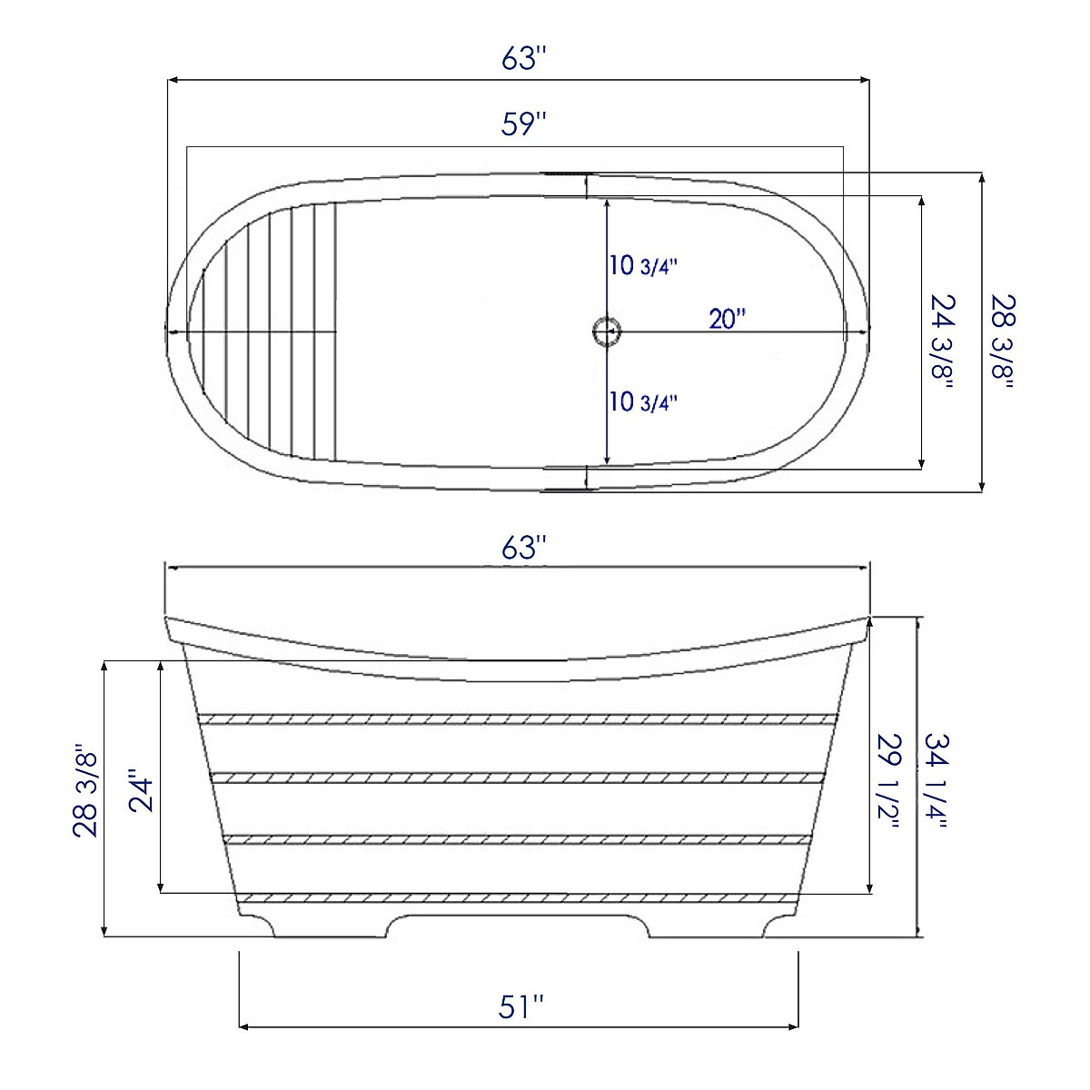 ALFI brand AB1105 63-Inch Free Standing Cedar Wood Bath Tub
