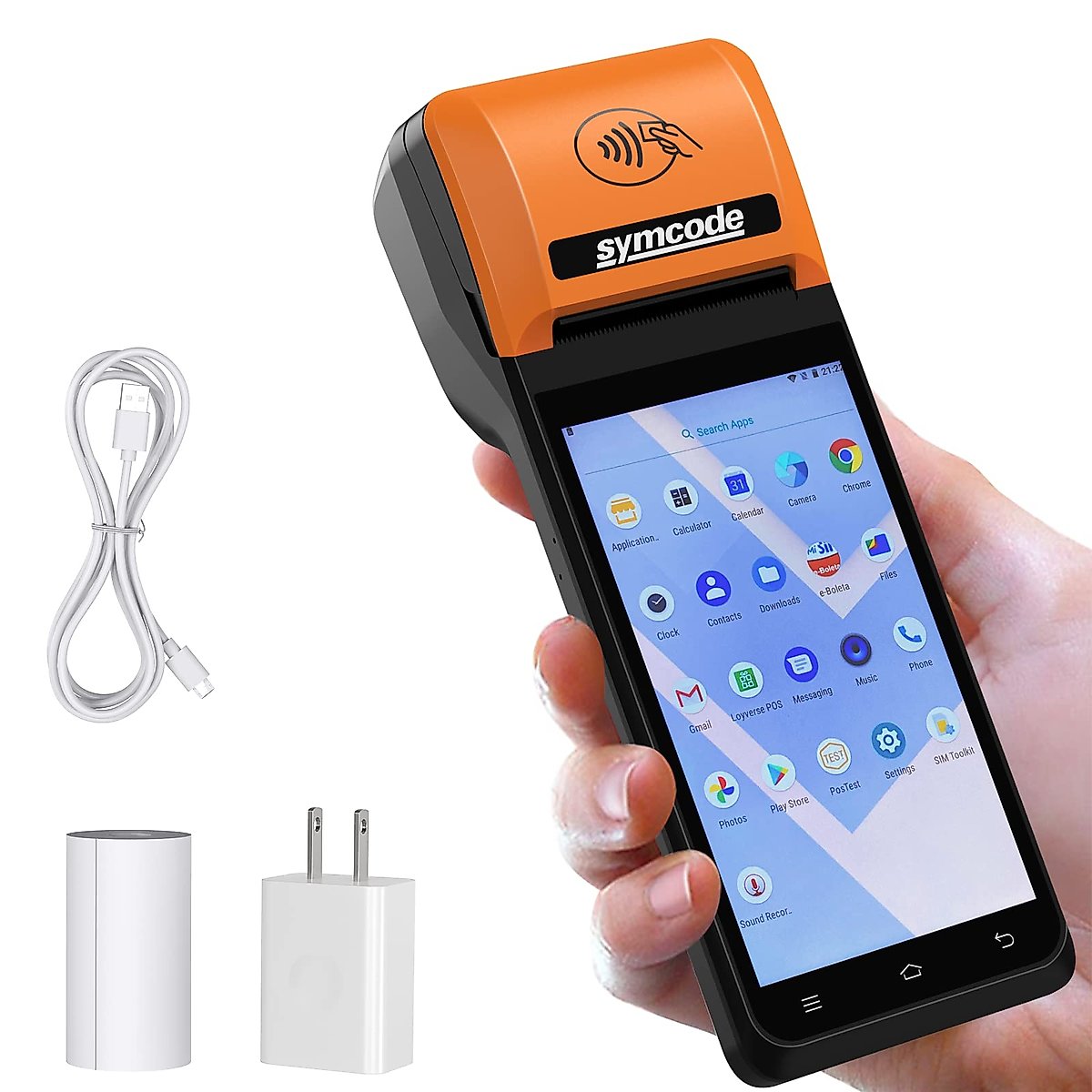 symcode POS PDA Thermal Receipt Printer,1D 2D Barcode Scanner Handheld PDA Printer Mobile POS Machine 5.5" Touch Screen 58mm Thermal Printer Android 8.1 Support 4G WiFi Bluetooth and NFC