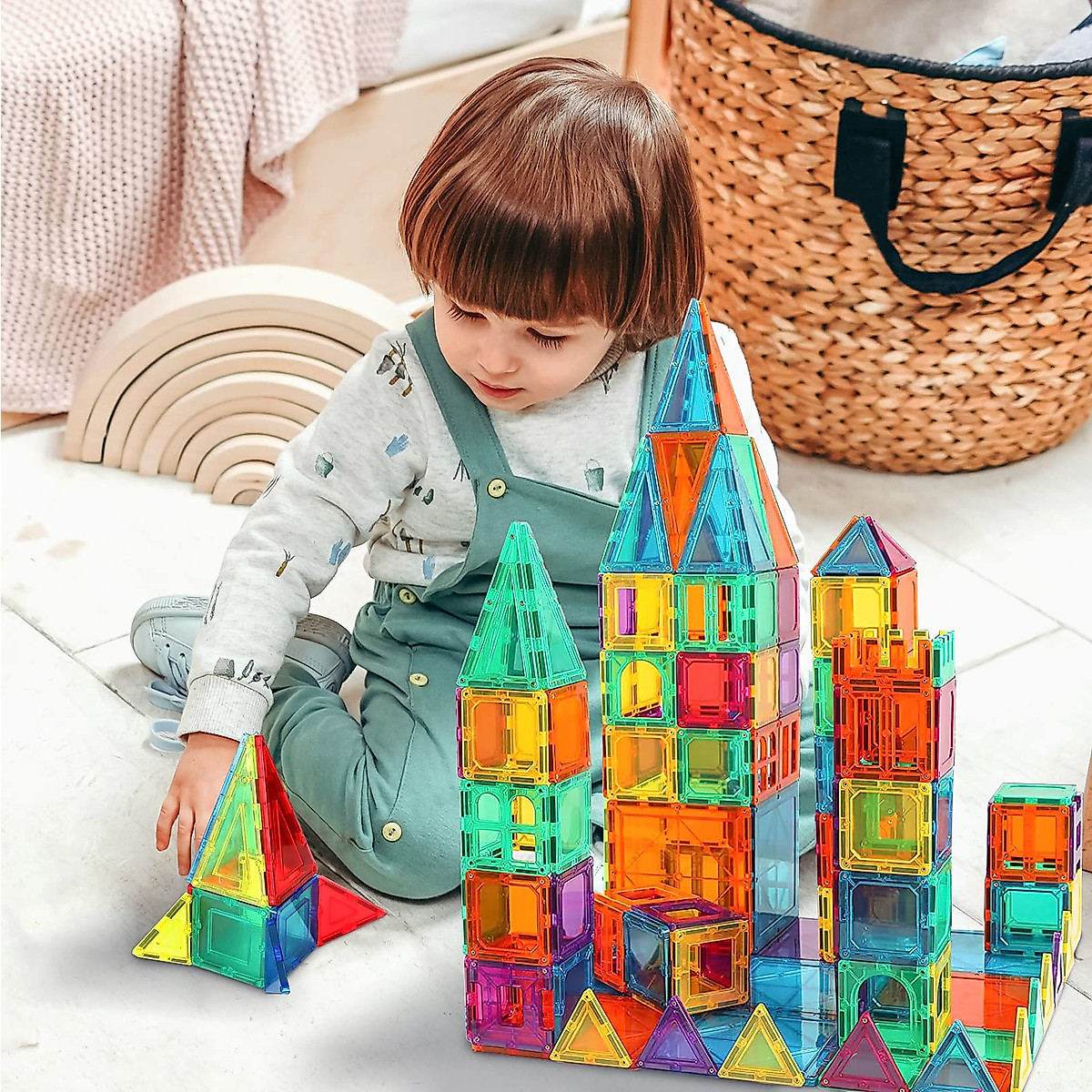 FAXADELLA GiftedKids Magnetic Tiles Building Blocks, 120 Pcs Magnet Toys | Preschool Toys Magnets for Kids | Building Toys for Kids Ages 4-8