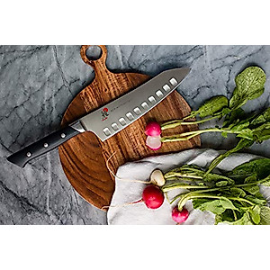 Miyabi Morimoto Edition Hollow Edge Rocking Santoku Knife, 7-inch, Black w/Red Accent/Stainless Steel