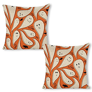 Cute Ghosts Pillow Covers 18x18 Halloween Background Pillowcase Set of 2 Linen Throw Pillow Covers Decorative Square Pillow Cases Standard Size for Home Couch Sofa Bed Pillow Protector