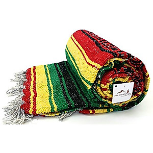 Open Road Goods Rasta Blanket or Hippie Blanket - Traditional Mexican Blanket/Mexican Falsa Blanket in Rasta Colors