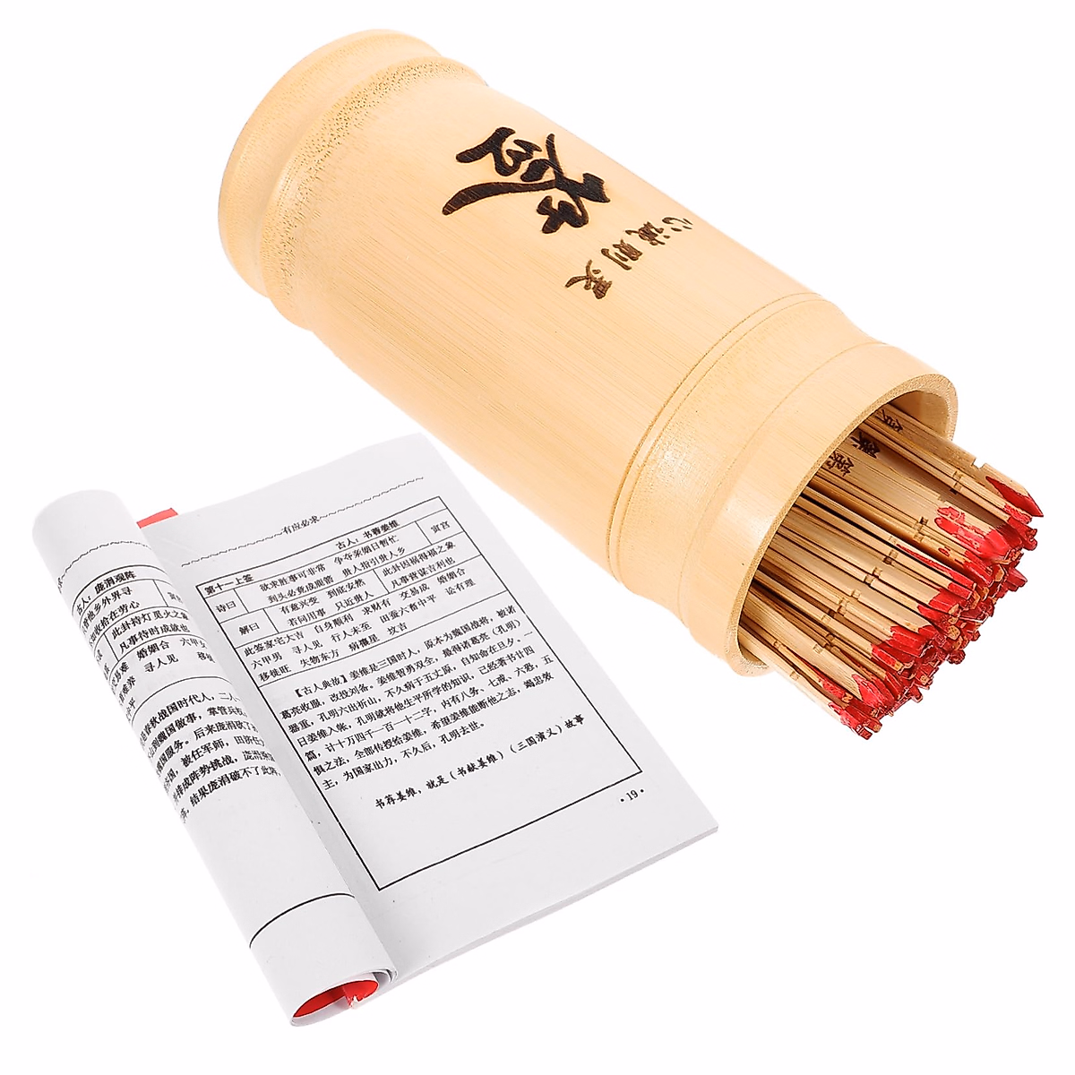 Gadpiparty 1 Set Chinese Fortune Sticks Kau Chim Sticks Chinese Fortune Telling Sticks with Bamboo Bucket and Book Buddhist Divination Props for Fortune Telling Games