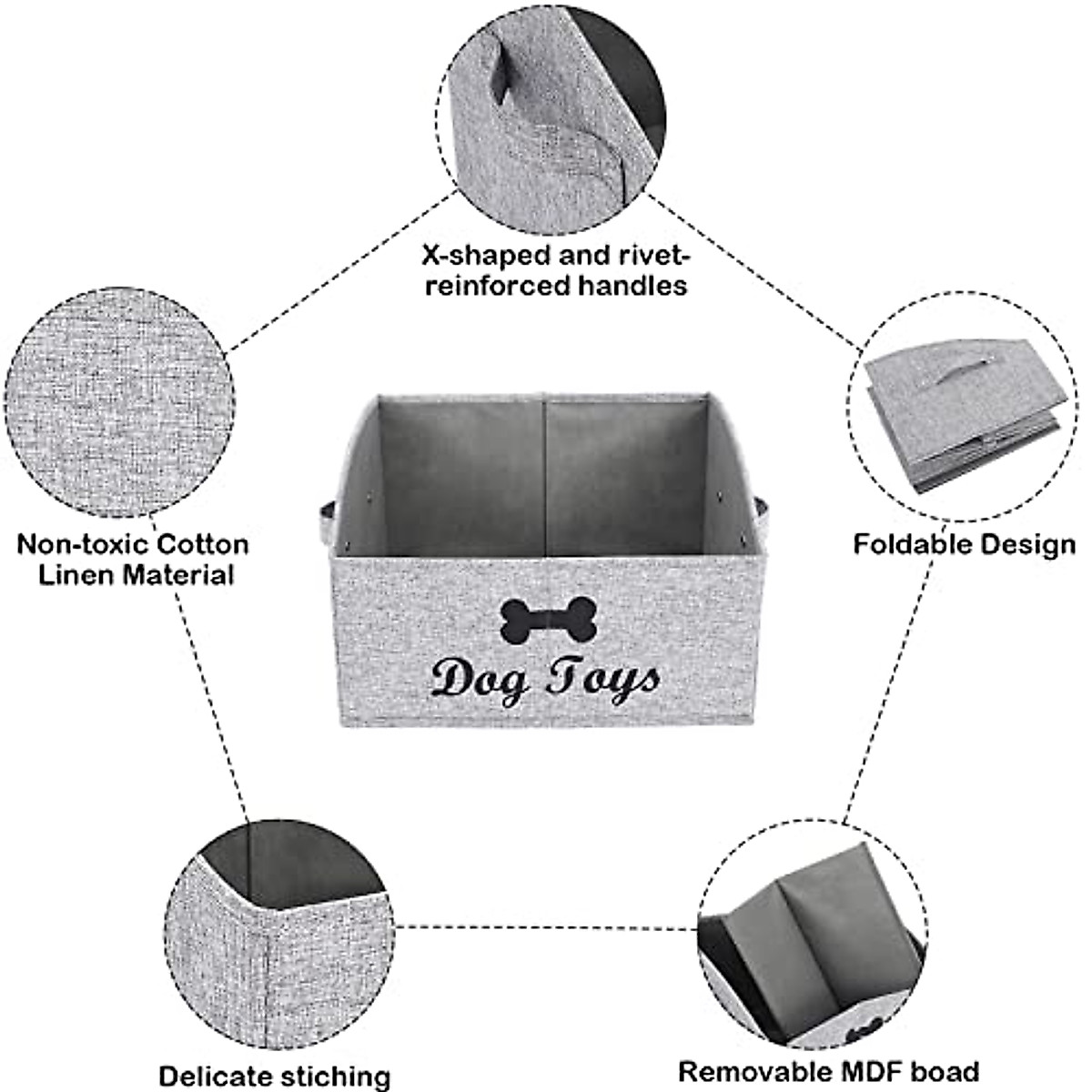 Brabtod Dog Toys Storage Bin,Pet Toy Box,Trapezoid Fabric Storage Bin, Dog Toy Organizer,Dog Toys Storage Basket,Collapsible Storage Bin for Dog Toys,Blanket,Clothes-Snowflake gray