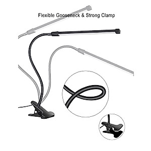 LED Desk Lamp Dimmable Eye Care Reading Light 3 Color Changing 10-Level Brightness Mental Flex Clamp Lamp Clip On Light LED Table Light (Black)