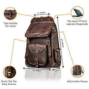 THE CHARMIKA Full Grain 21 Inch Leather Laptop Rucksack Knapsack / Large Backpack Casual Bookbag Daypack Camping Travel (Dark Choco Vintage)