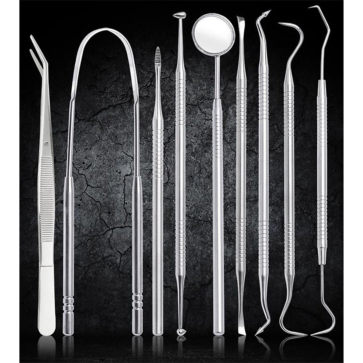 9Pcs Stainless Steel Dental Tools Dentist Teeth Clean With Leather Case