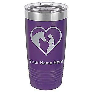 LaserGram 20oz Vacuum Insulated Tumbler Mug, Horse Cowgirl Heart, Personalized Engraving Included (Dark Purple)