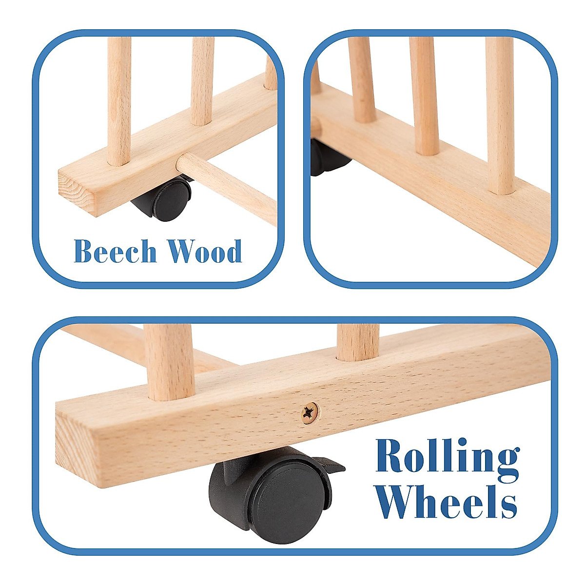 Large Art Storage Rack with Four Caster Wheels - Wooden Canvas Storage Stand Can Well Hold Up to 60" Drawing Boards, Prints, Panels, Paintings, and Artworks Display