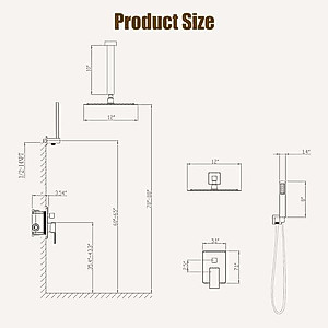 ESNBIA Shower System, Luxury 12 Inches Rain Shower Head with Handheld Combo Set, Ceiling Mounted High Pressure Rainfall Dual Shower Head System, Shower Faucet Set with Valve and Trim, Brushed Gold