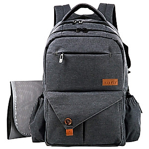 Hap Tim Multi-function Large Baby Diaper Bag Backpack with Stroller Straps, Insulated Bottle Pockets, Changing Pad (Dark Gray-5284)