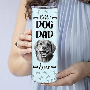 Hyturtle Personalized Picture Dog Dad 20oz Tumbler with Lid Gifts for Dog Lovers, Funny Father's Day Cup Gift For Men, Best Gift Ideas for Fur Dad Custom Name Stainless Steel Travel Skinny Cup