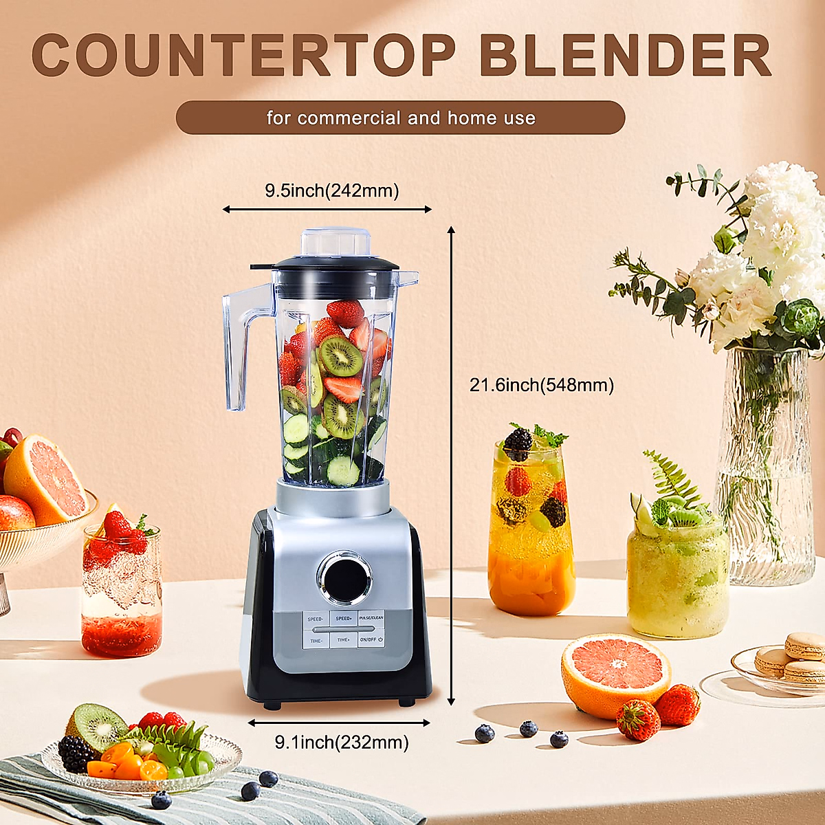 bathivy 1300W Professional Countertop Blender, 72 oz Pitcher Blender for Smoothies, 6 Program Food Processing Blender, 30000 RPM Home Commercial Blender for Ice Crushing, Frozen Drinks, Puree, Soymilk