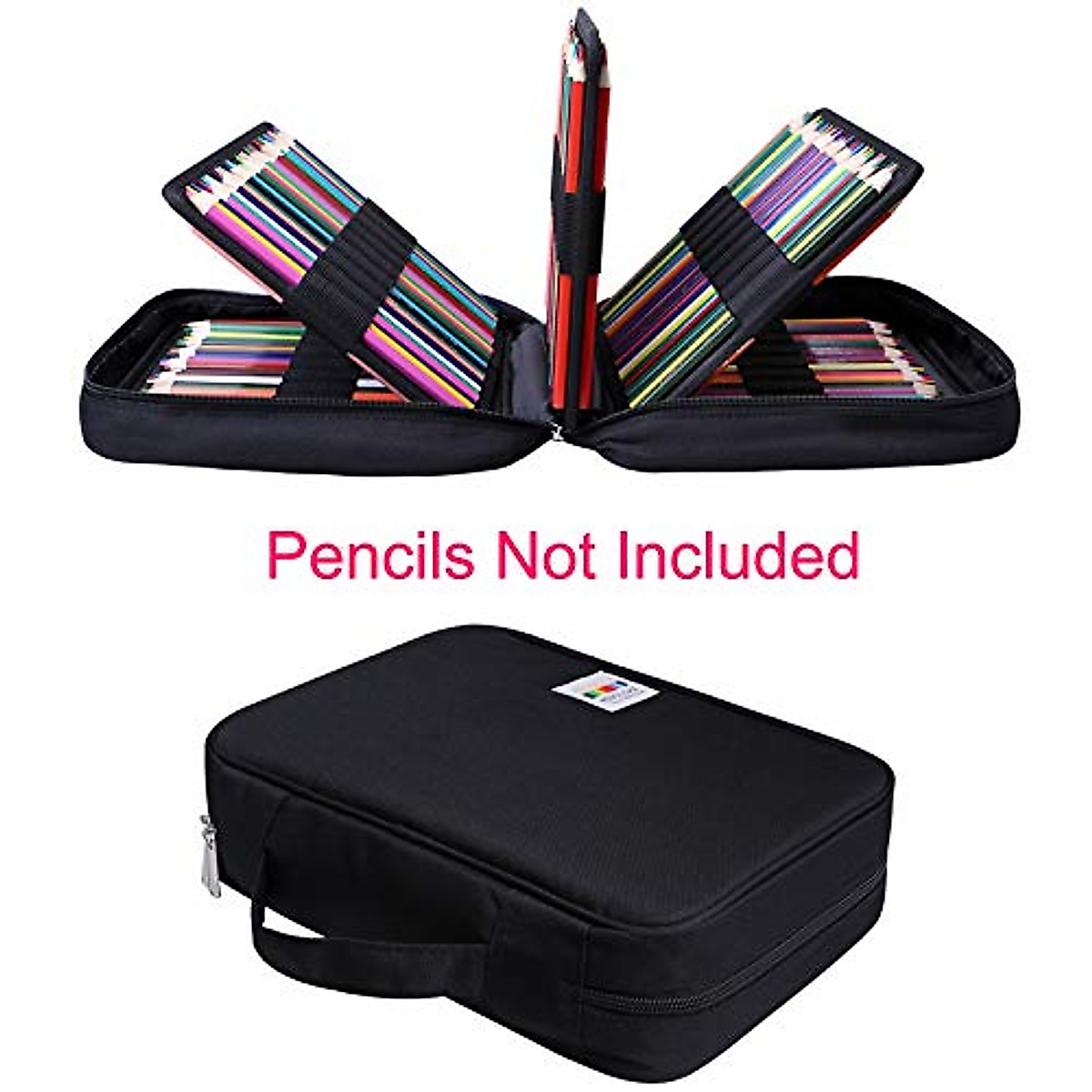 BOMKEE Pencil Case for Adults 220 Slots Pencase Colored Pencils Gel Pen Organizer Bag with Zipper for Student Artist Handy Glitter Gel Pens, Refills, Waterproof Coloring Holder Pencils Case(Black)