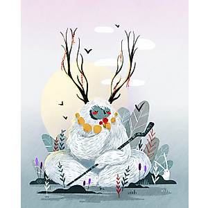 8x10 Fantasy Nordic Art Print Bulgaria Fantasy Folk Wall Design Yeti Meditation Studio Ghibli Animal Cute Nature Travel Illustration Scandinavian Art Whimsical Animal Sunrise Monster Art Nursery Decor