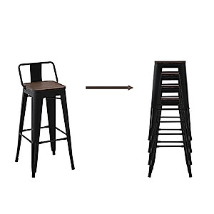 ZHENGHAO 30 Inch Bar Stools Set of 4, Metal Counter Height Stools with Low Back Industrial Stackable Bar Chairs Indoor for Kitchen/Dining/Patio, Matte Black