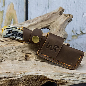 WHISKEY BENT HAT CO. Bullcutter 5 Fixed Blade 440C Stainless Steel 6.5" Overall Length w/Leather Sheath (Burnt Bone)