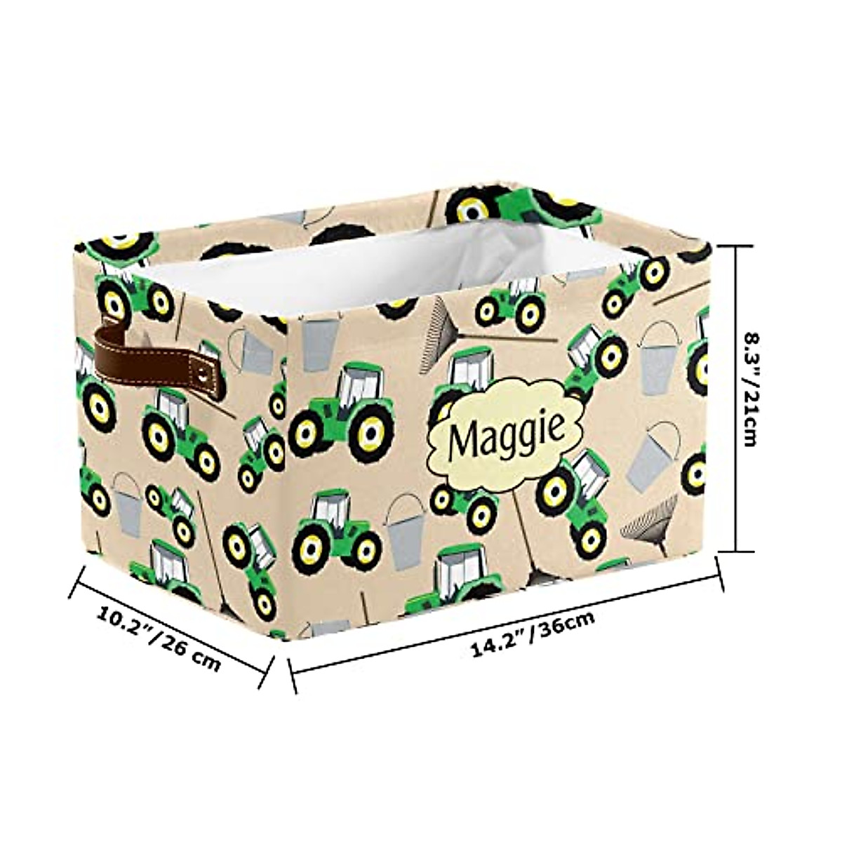 Personalized Tractor Truck Pattern Farm Equipment Storage Basket Bin with Name Large Storage Cube Box with Handles for Home Office Bedroom Closet Shelves(2 Pack)