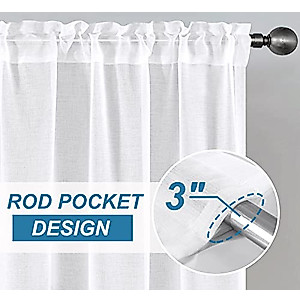 HIGHSEASON White Sheer Curtains 102 inches Long,Solid Rod Pocket Top Draperies for Living Room/Bedroom(White,Set of 2,52 x 102 Inch Length)