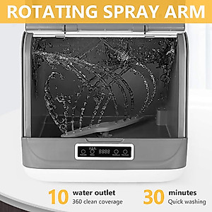 LemoHome Portable Countertop Dishwasher,4 Washing Programs, Air-Dry Function and LED Light for Small Apartments, Dorms and RVs (White)