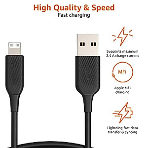 Amazon Basics 2-Pack USB-A to Lightning ABS Charger Cable, MFi Certified Charger for Apple iPhone 14 13 12 11 X Xs Pro, Pro Max, Plus, iPad, 3 Foot, Black