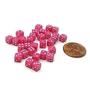 Koplow Games 30 Deluxe Round Cornered Six Sided D6 5mm .197 Inch Small Tiny Dice - Pink