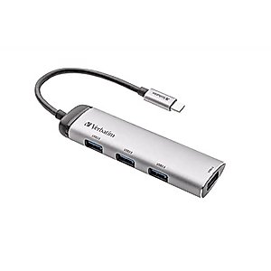Verbatim USB-C Multiport Hub, USB C Adapter Made Aluminum for Laptops MacBooks and Smartphones, Multimedia Adapter Plug with Four USB 3.2 Gen 1 Ports, Silver