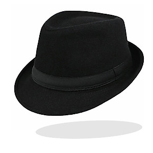 Mens Classic Jazz-Fedora-Hat Manhattan Structured Gangster Trilby Cuban Short Brim Vintage Panama Hats (L:58.5cm/23.03inch, Black)