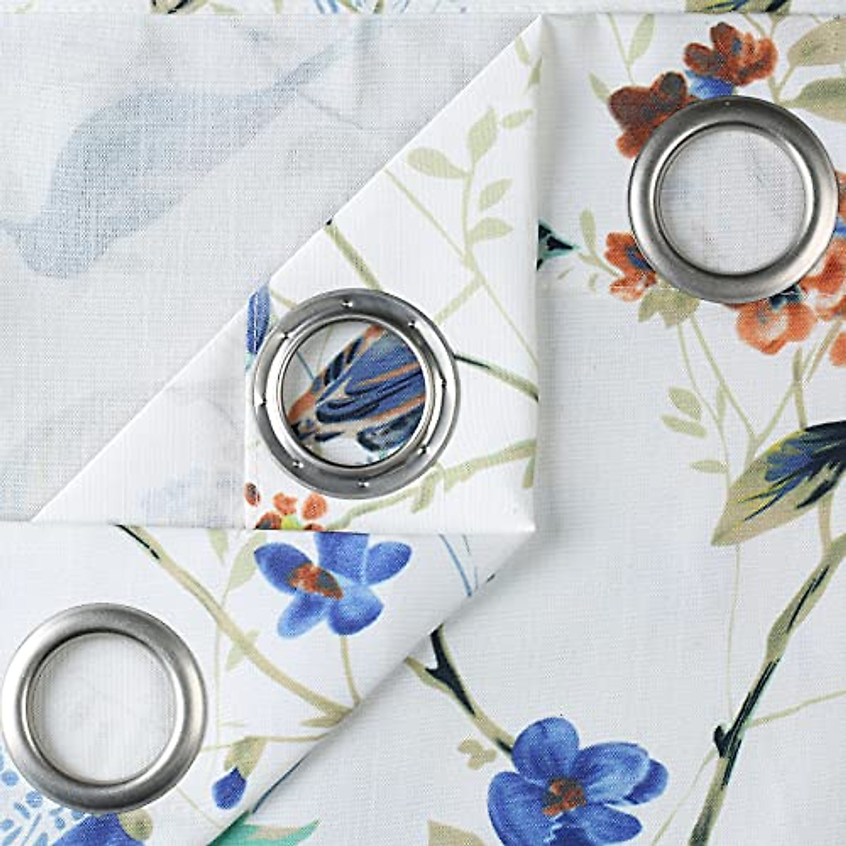 Leeva Delicate Blue Birds Window Curtains for Bedroom Dining Room, Grommet Top Crafted Printed Garden Windows Treatment Panels Set for Dorm, Set of 2 Pieces, 52x96