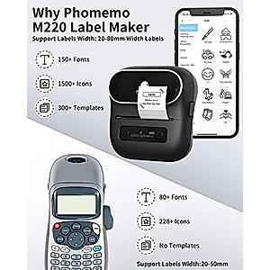 Phomemo M220 Label Maker, 3.14 Inch Label Printer, Bluetooth Thermal Sticker Printer for Barcode, Organizing, Mailing, Small Business, Storage, Compatible with Phone, PC, with 100 Pc Labels