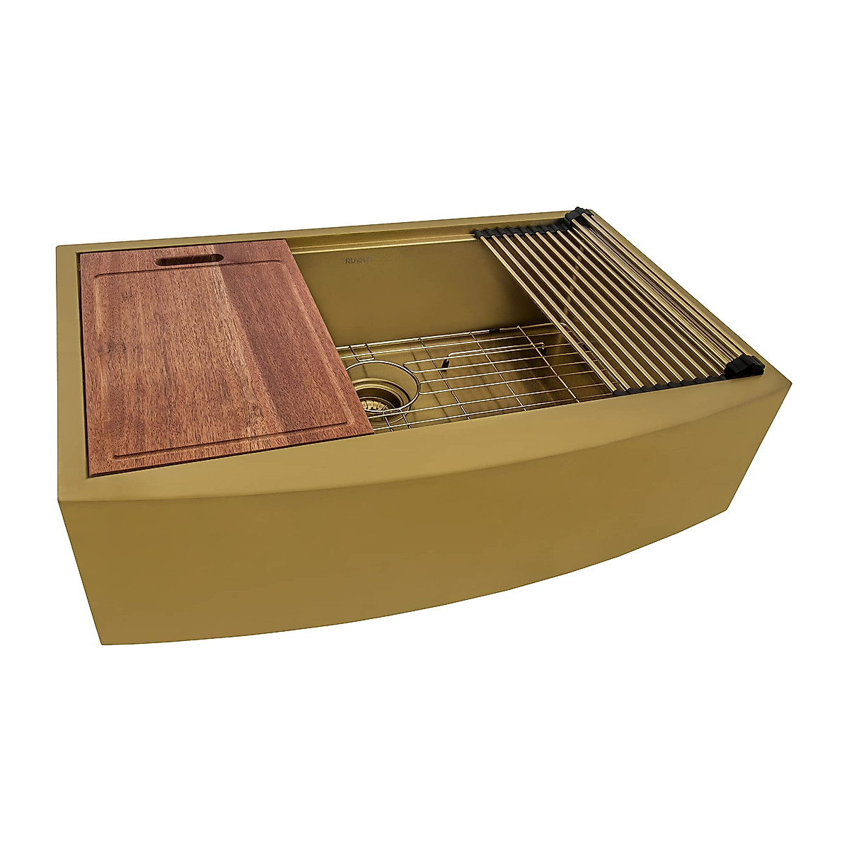 Ruvati 36-inch Matte Gold Workstation Apron-Front Brass Tone Stainless Steel Kitchen Sink - RVH9308GG