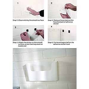 LADYBEE7LES Wall Floating Shelves White 4pcs Set, Self Adhesive Wall Shelf/Bathroom Makeup Wall Organizer/Wall décor/No Drill Plastic Storage Bins, Multi-Sizes, Stickers Included