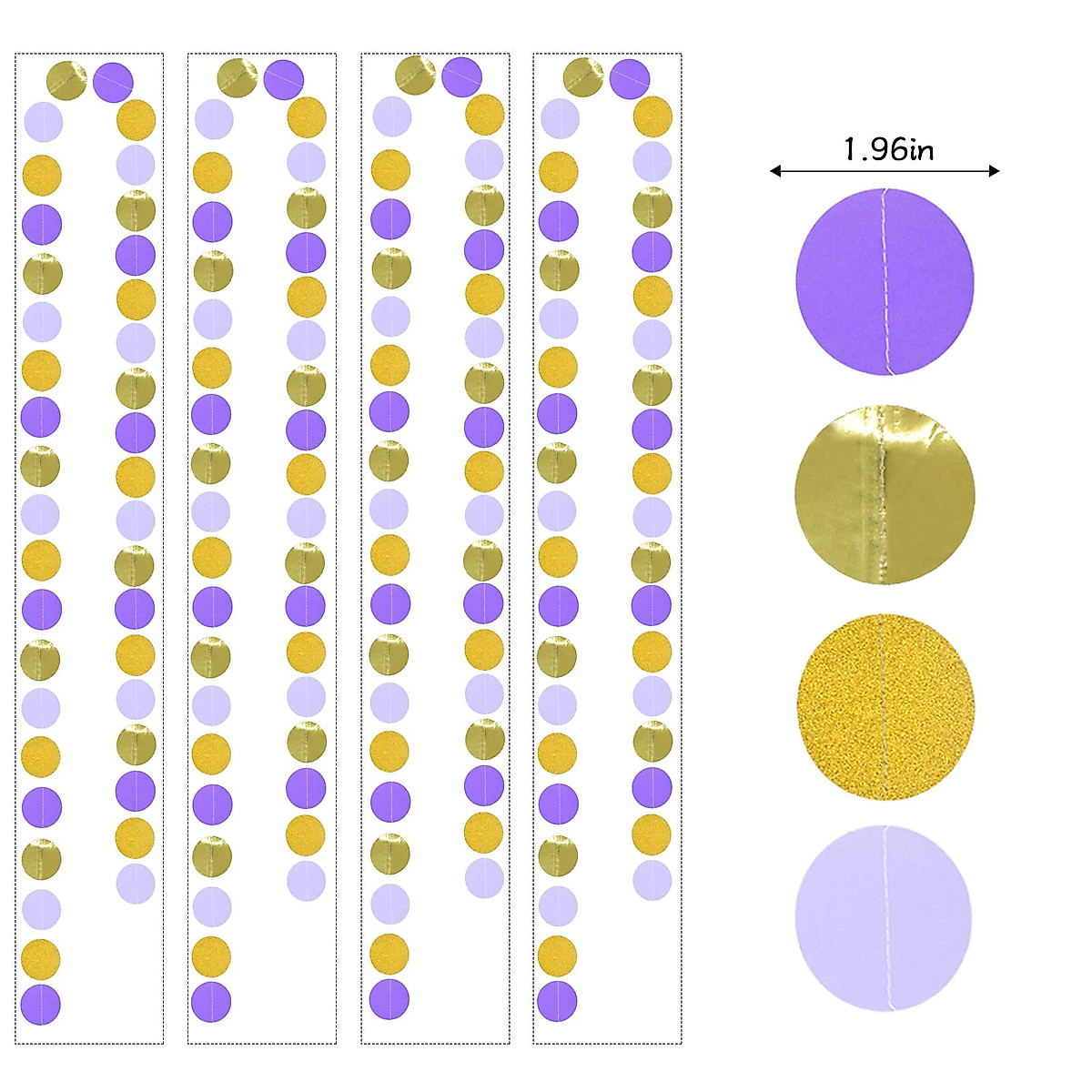 4pcs Purple and gold Garland Circle Dots Party Hanging Decorations for Birthday Wedding, Baby Shower, Classroom Candyland purple