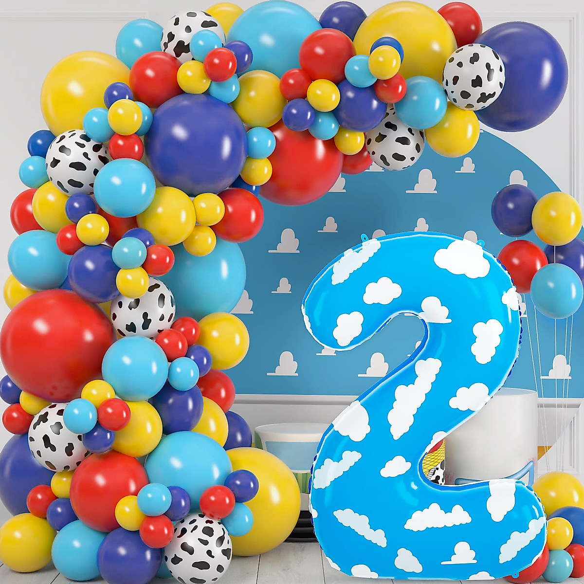 Toy Cartoon Story Balloons Toy Cartoon Story Birthday Party Supplies Decorations Gaint 40 Inch Mylar Foil Blue Sky Cloud Number 2 Balloons for Garland Arch Kit Kids 2nd Baby Shower Farm Party Favor(2)