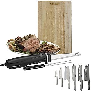 Cuisinart CEK-41 AC Electric Knife with Bamboo Cutting Board Bundle Advantage 12-Piece Gray Knife Set with Blade Guards