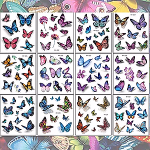Ooopsi Butterfly Tattoos for Kids Womens - 110 Pcs 3D Tattoos, Colorful Body Art Temporary Tattoos, Butterfly Party Favors
