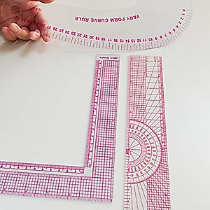 HLZC Fashion Clear Metric Sewing Ruler Set, French Curve Pattern Ruler Kit for Beginners Tailors Designers (A-9-Piece Set)